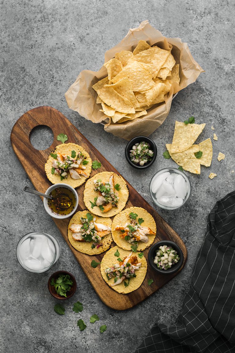 Mini Fish Tacos with Bartlett Pear Salsa & Chili Drizzle – California Pears